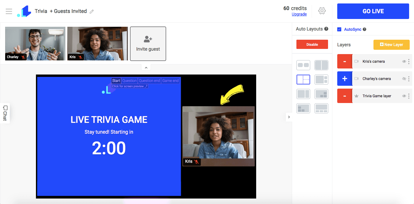 Auto Layouts for Live Streaming