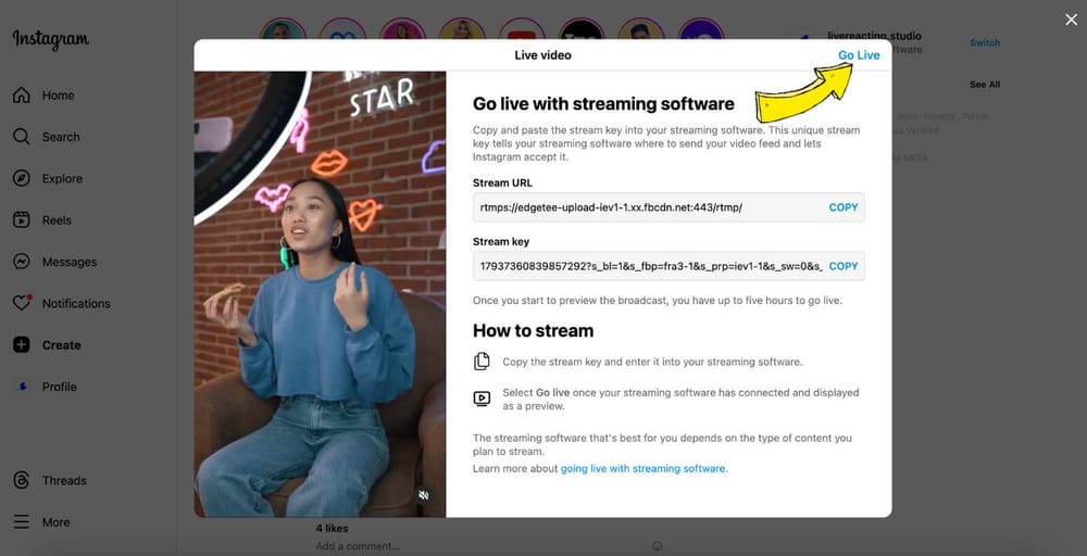 How to stream to Instagram with a RTMP?