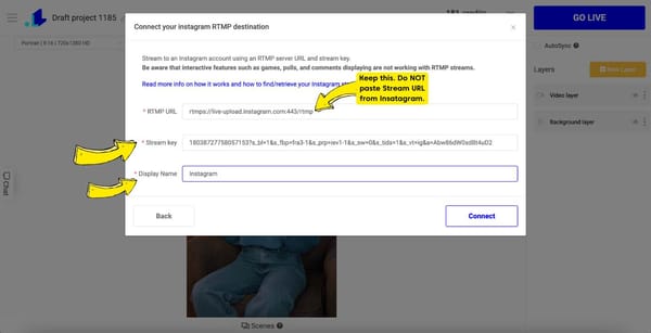 How to stream to Instagram with a RTMP?